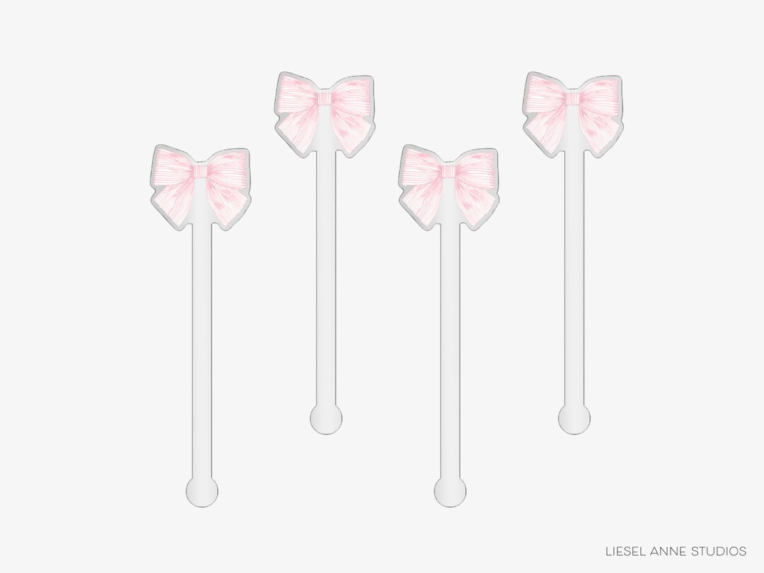Striped Pink Bow Stir Sticks | Bow Theme Drink Stirrers | Reusable ...