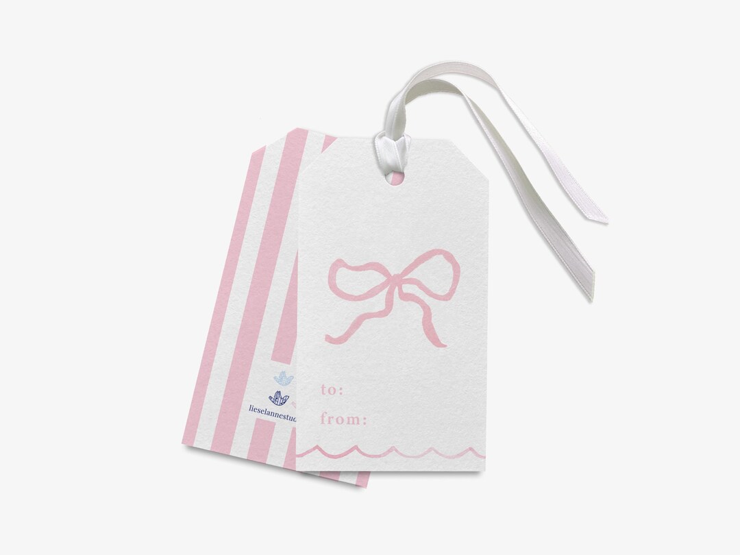 Pink Bow Gift Tags [sets of 8] | Girly Tag | Feminine Tag | Watercolor ...