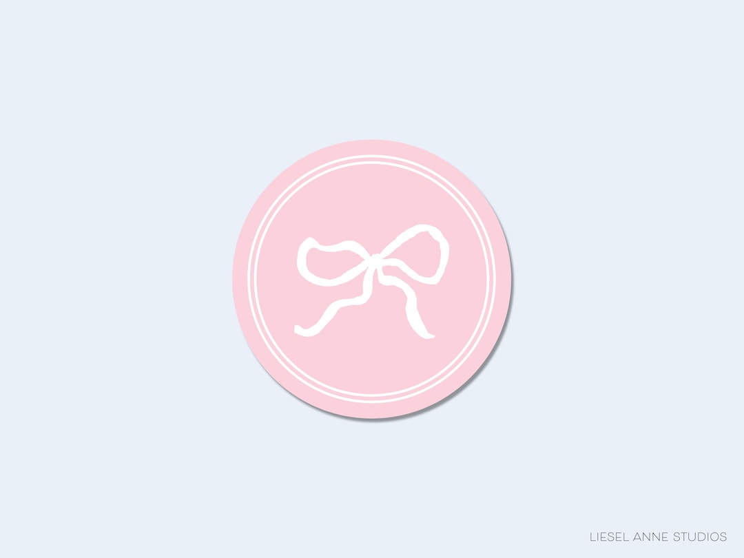 Pink and White Bow Stickers | Girly Round Sticker | Pink Envelope Seal ...