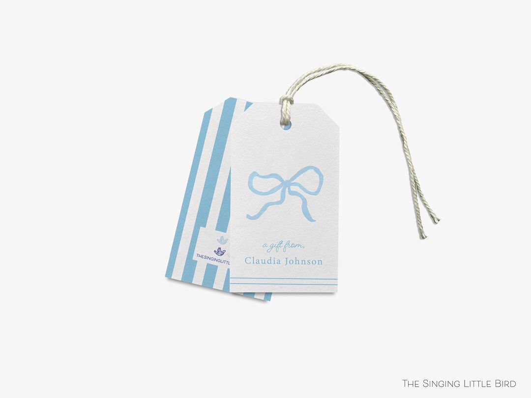 Blue Bow Gift Tags | Baby Boy Tag | Grand Millennial Tag | Watercolor ...