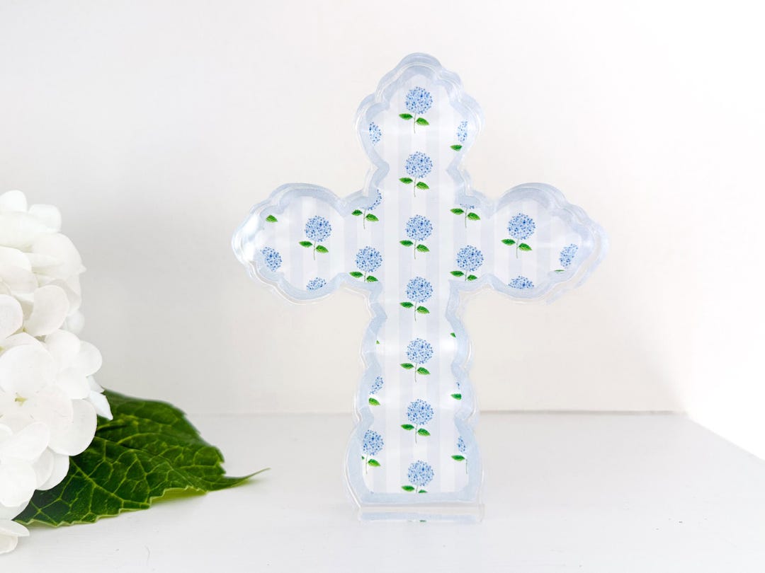 Hydrangea Cross Acrylic Shelfie | Blue and White Hydrangea Cross ...