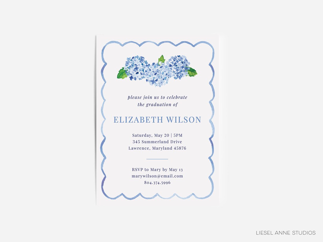 Personalized Hydrangea Graduation Invitation | College Grad Party ...