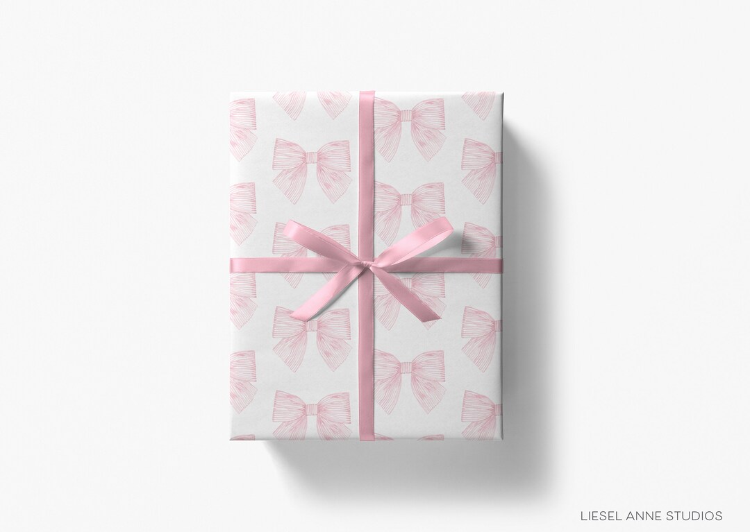 Pink Bow Gift Wrap | Striped Bows Wrapping Paper | Feminine Bridal ...