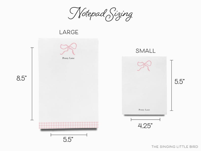 Personalized Pink Bow Notepad | Gingham Stationery Set - Etsy