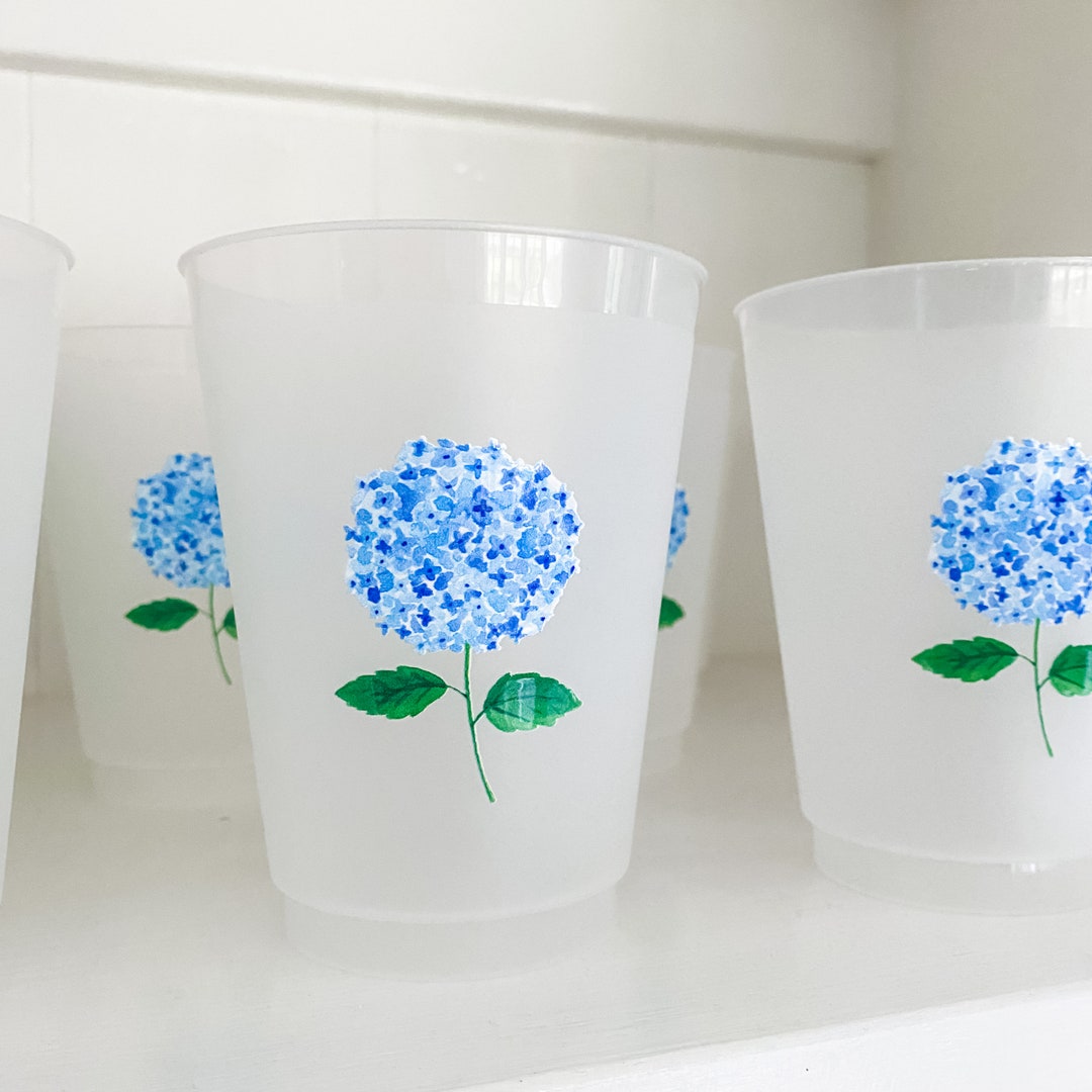Hydrangea Frosted Shatterproof Cups Set of 8 Reusable Bridal Shower ...