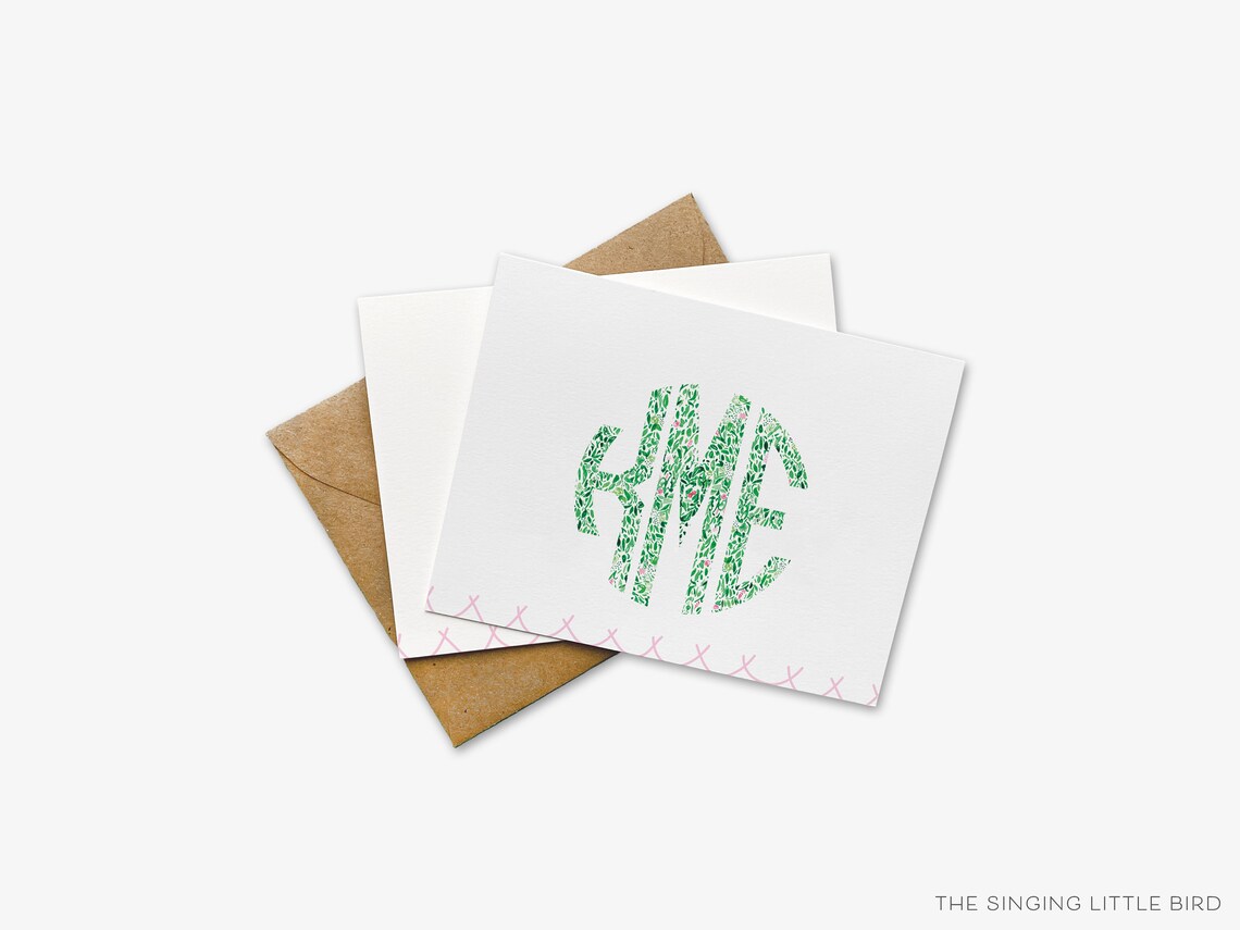 Monogram Stationery Set | Personalized Folded Notes, Green Watercolor ...