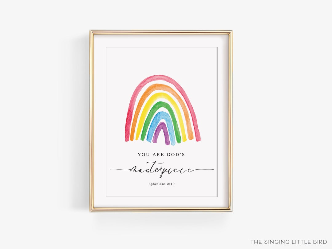 Rainbow Watercolor Print | You Are God's Masterpiece Wall Art | Rainbow ...