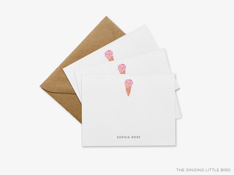 Ice Cream Personalized Stationery Ice Cream Flat Note Cards - Etsy