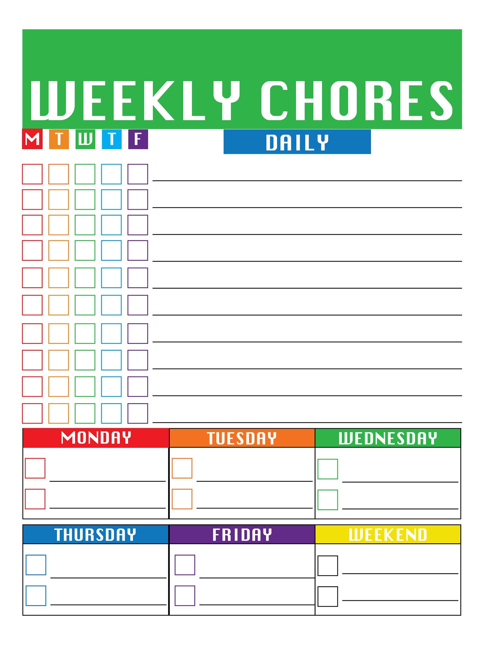 Printable Chore Chart - Cleaning Checklist - Printable & Customizable ...