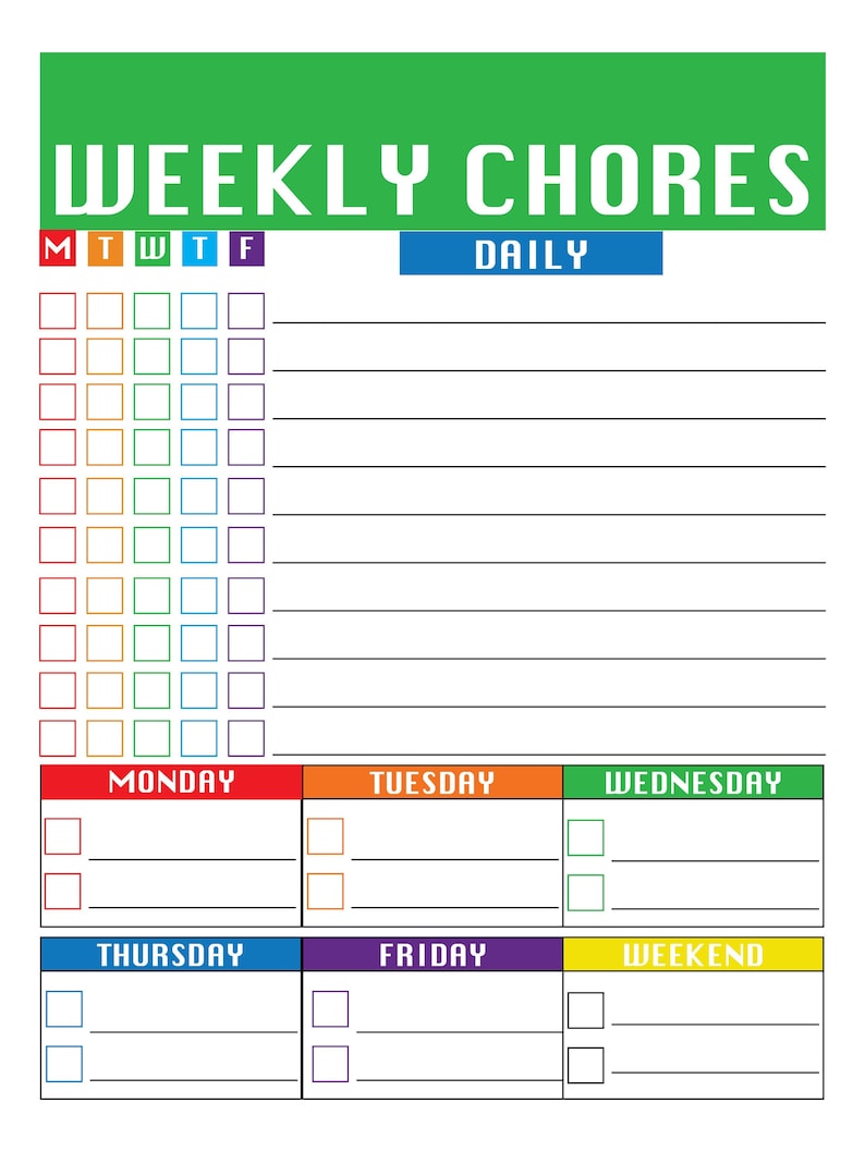 Printable Chore Chart - Cleaning Checklist - Printable & Customizable ...