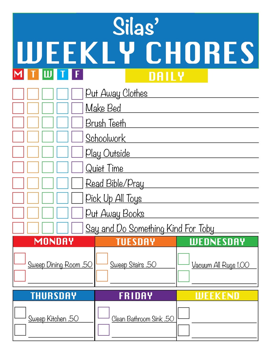 Printable Chore Chart - Cleaning Checklist - Printable & Customizable ...