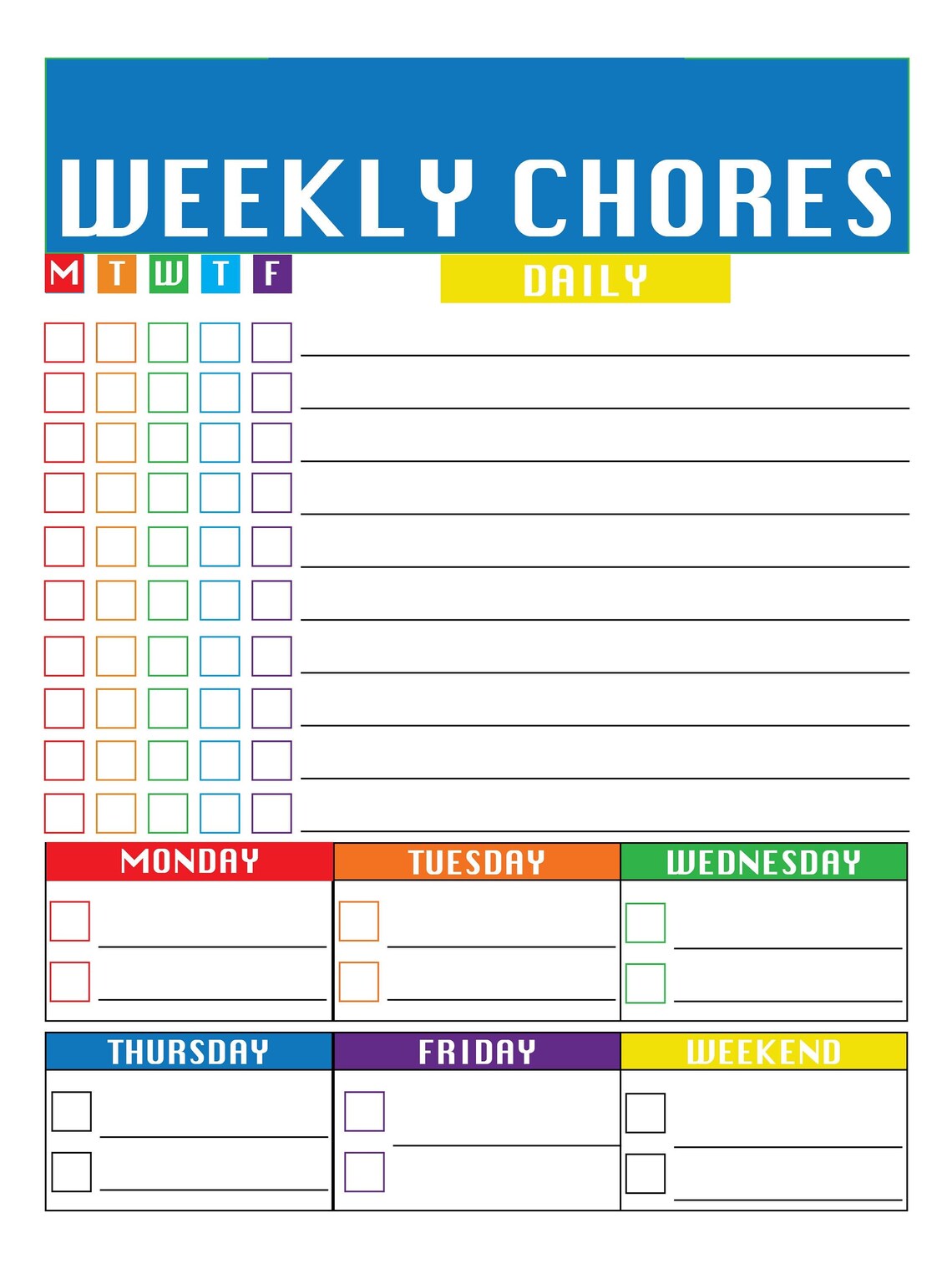 Printable Chore Chart - Cleaning Checklist - Printable & Customizable ...