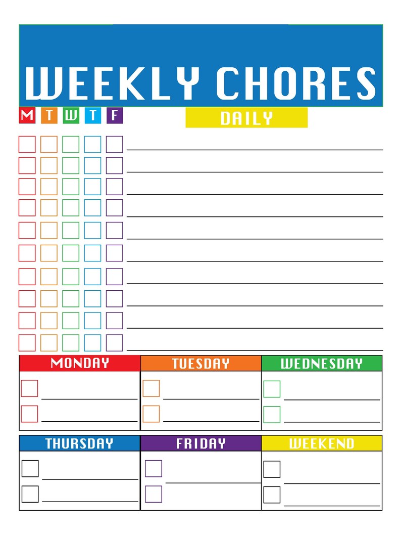 Printable Chore Chart - Cleaning Checklist - Printable & Customizable ...