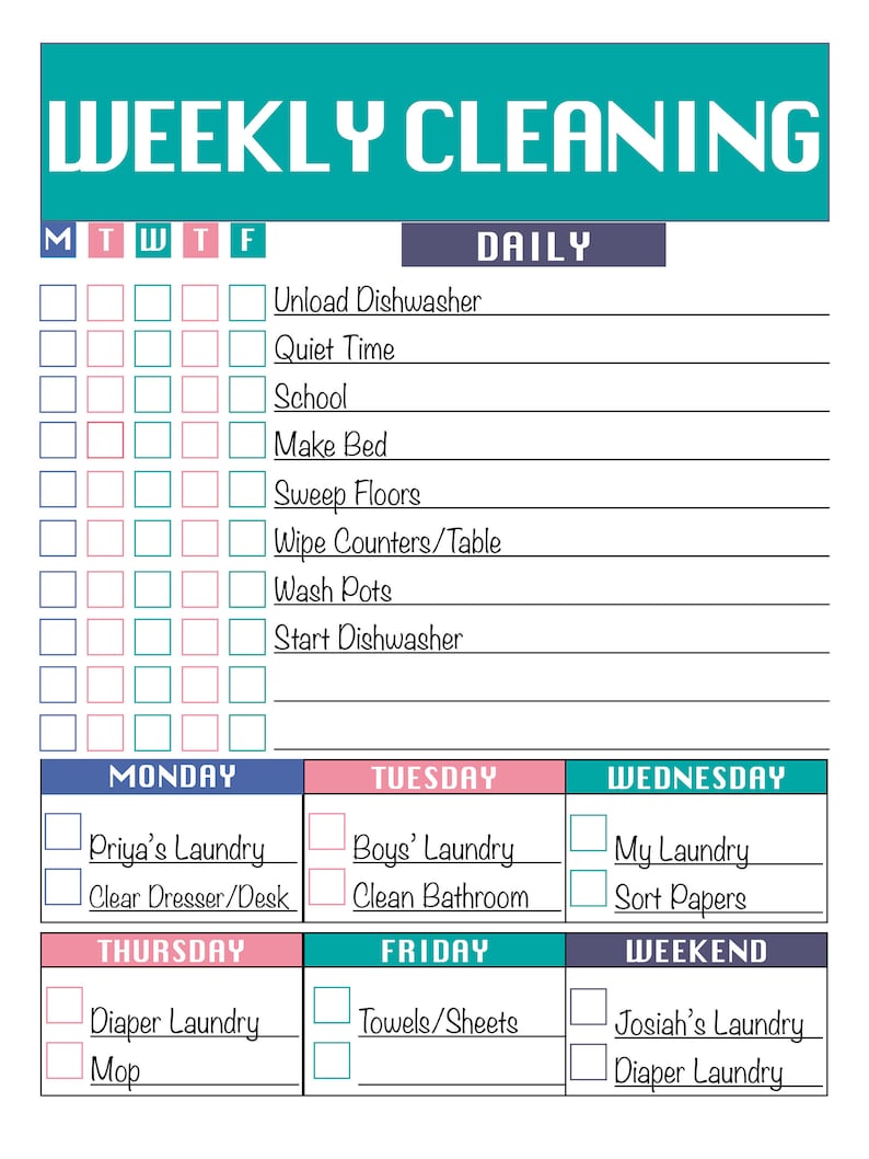 Printable Chore Chart - Cleaning Checklist - Printable & Customizable ...