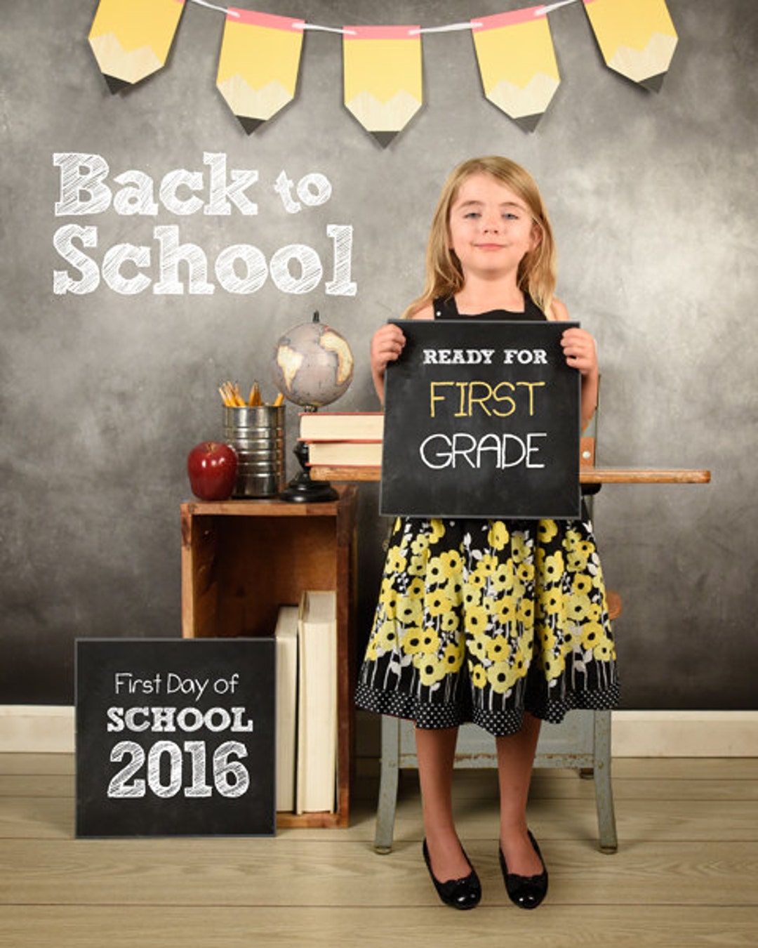 Back to School Children's Portrait - Studio School Chair Desk Prop With ...