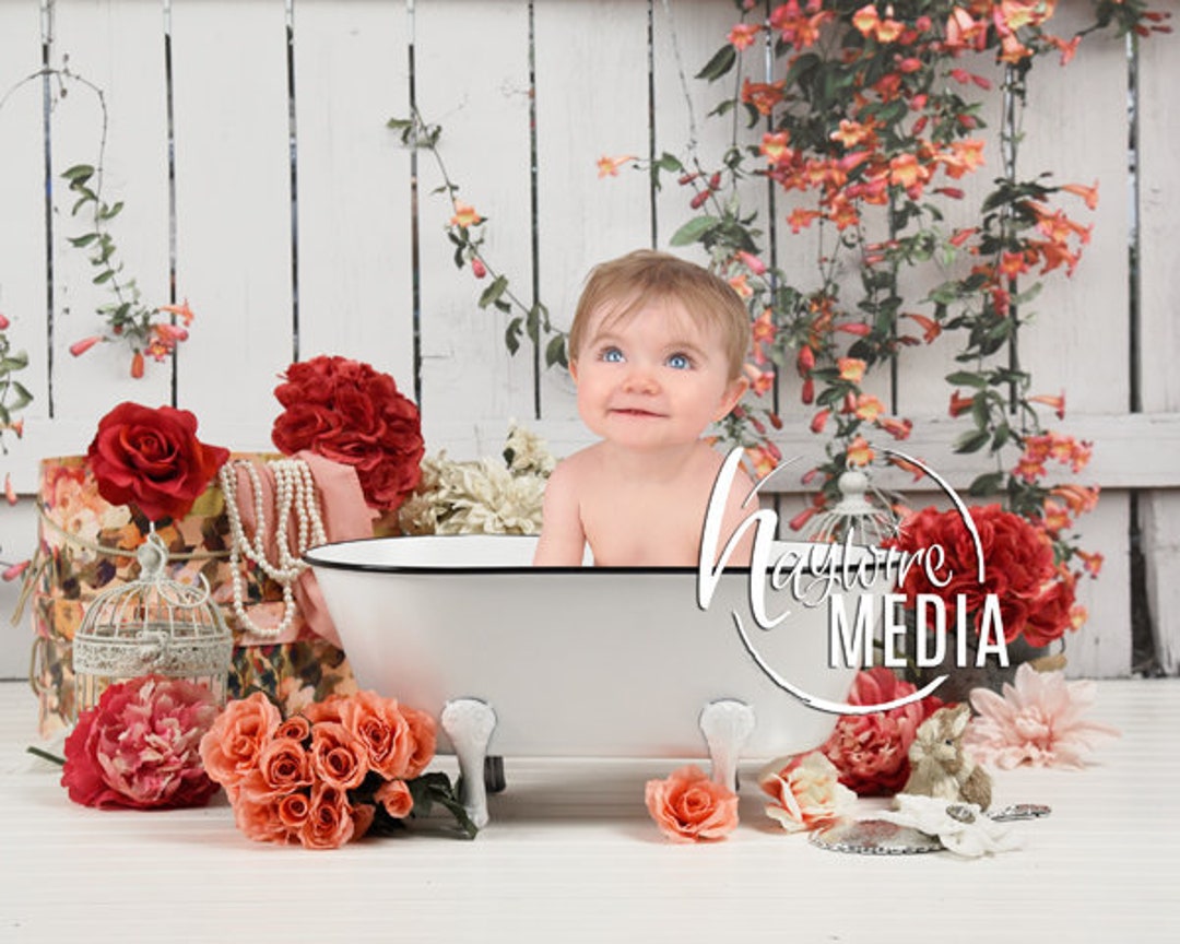 Spring Baby Bathtub Digital Backdrop: Floral Bubble Bath (JPG & PNG) - Etsy