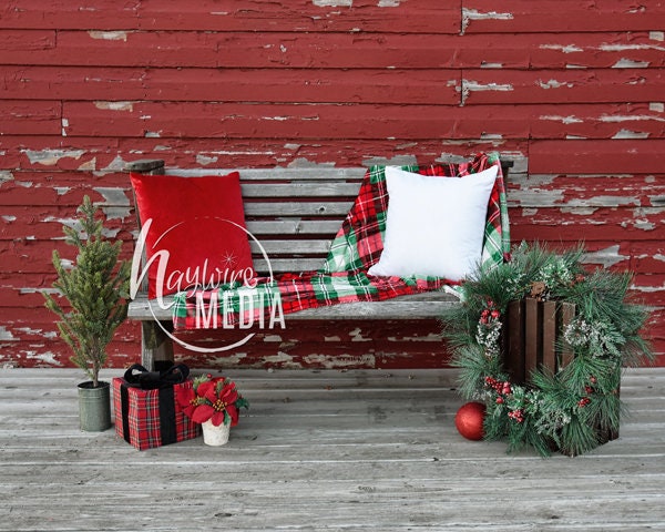 Family Outdoor Christmas Photography Session, Rustic Festive Bench ...
