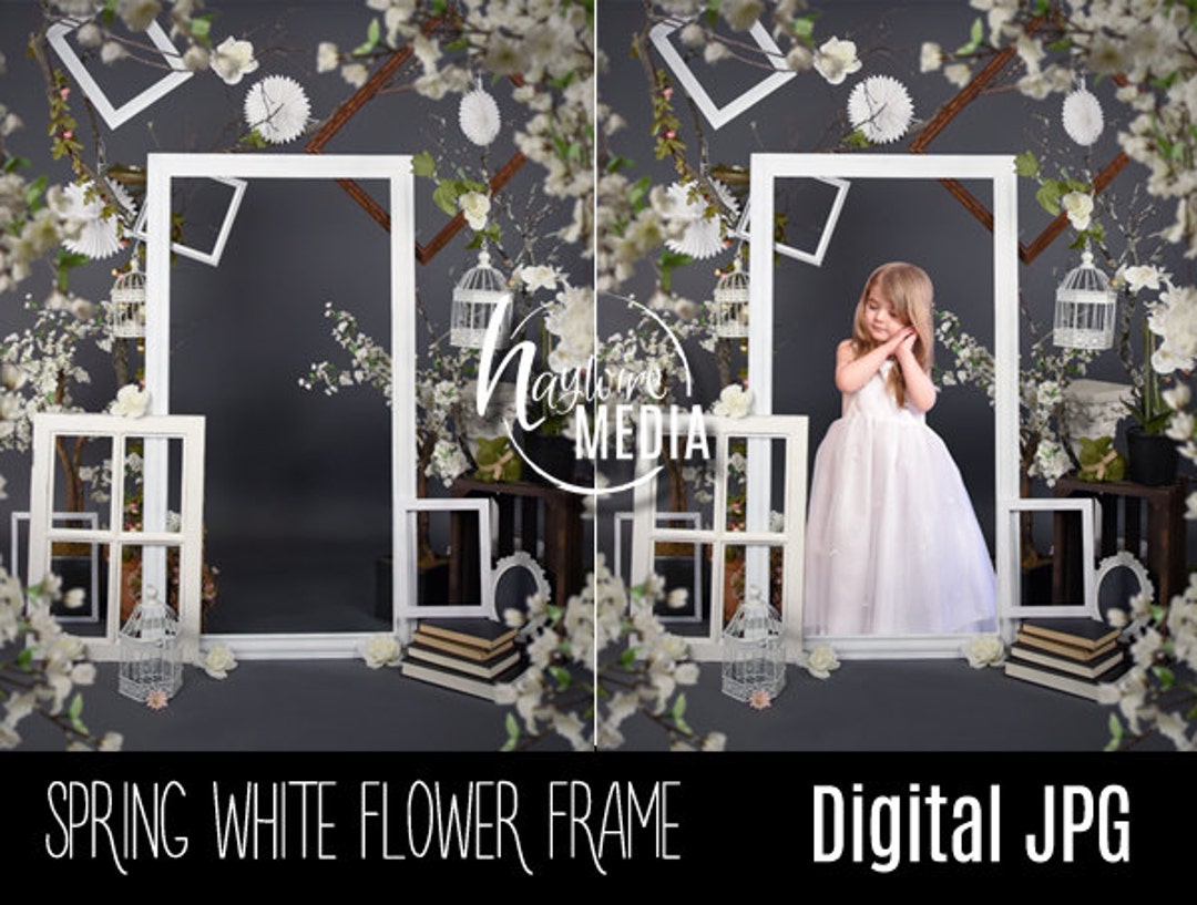 Spring Flower Frame Digital Backdrop: White Wood, Studio Portrait (JPG ...