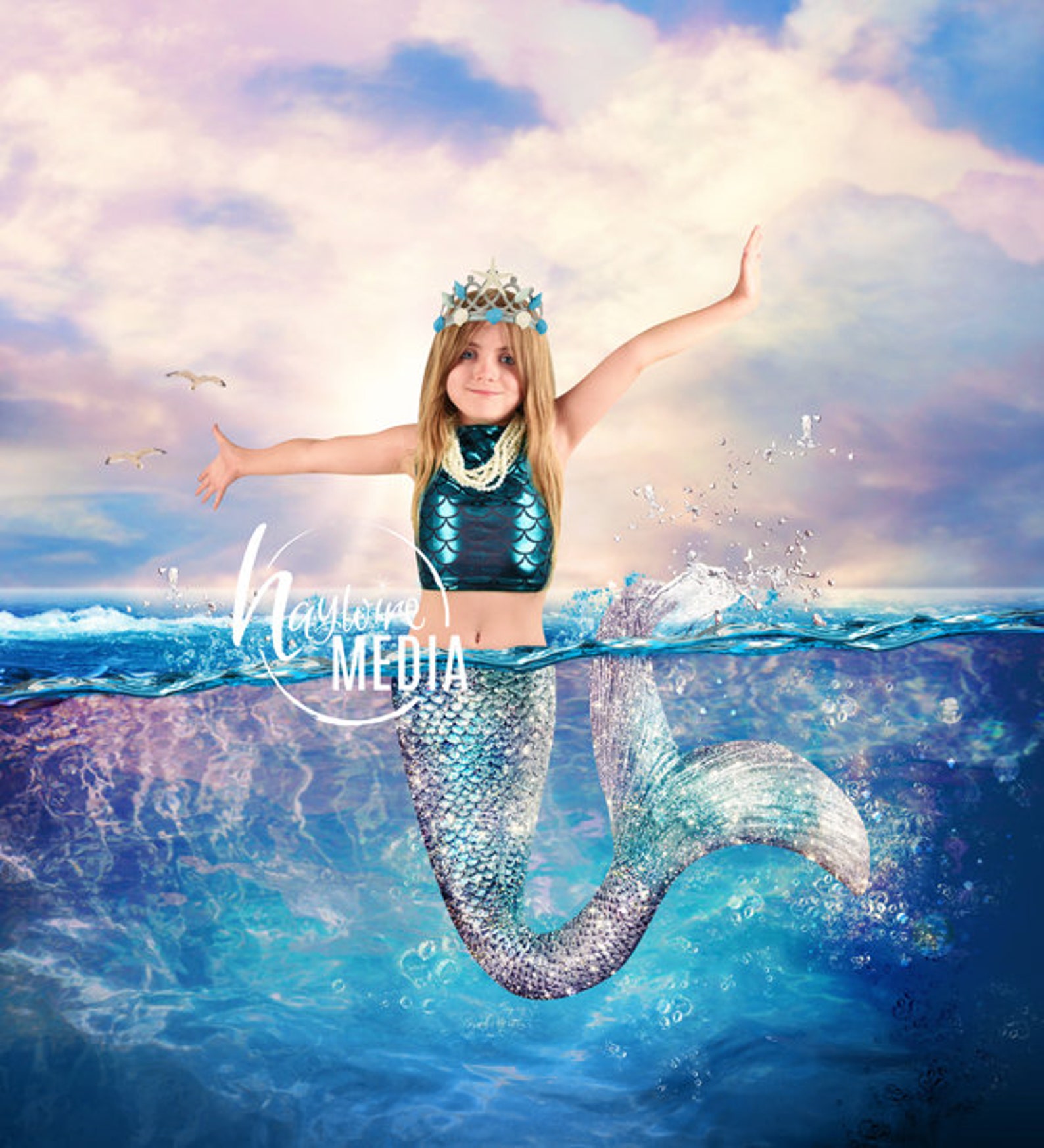 Girl's Mermaid in Ocean Photo Scene in Water With Sparkle | Etsy