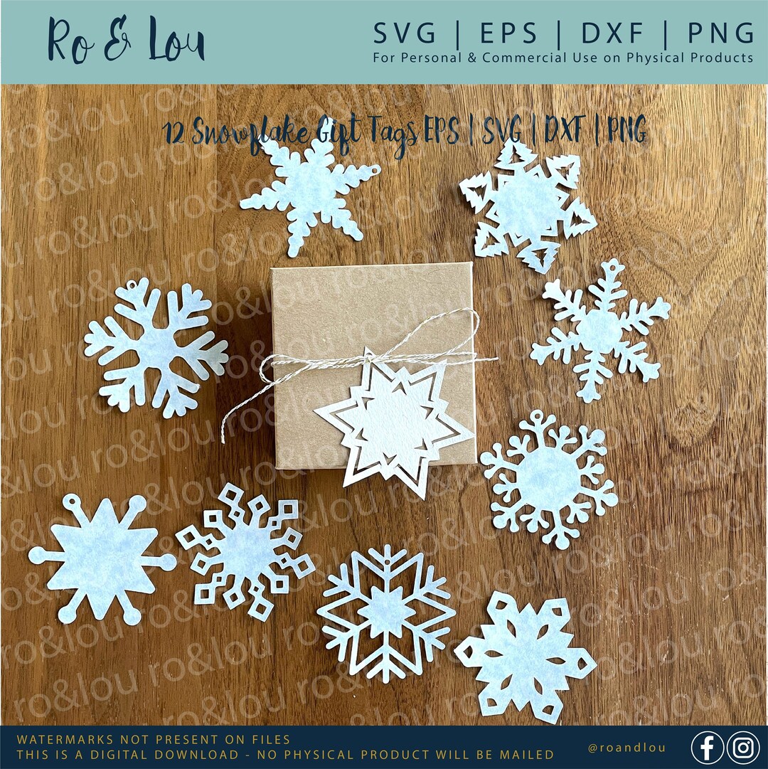Twelve Snowflake Gift Tags SVG Digital Download - Gift Tag SVG ...