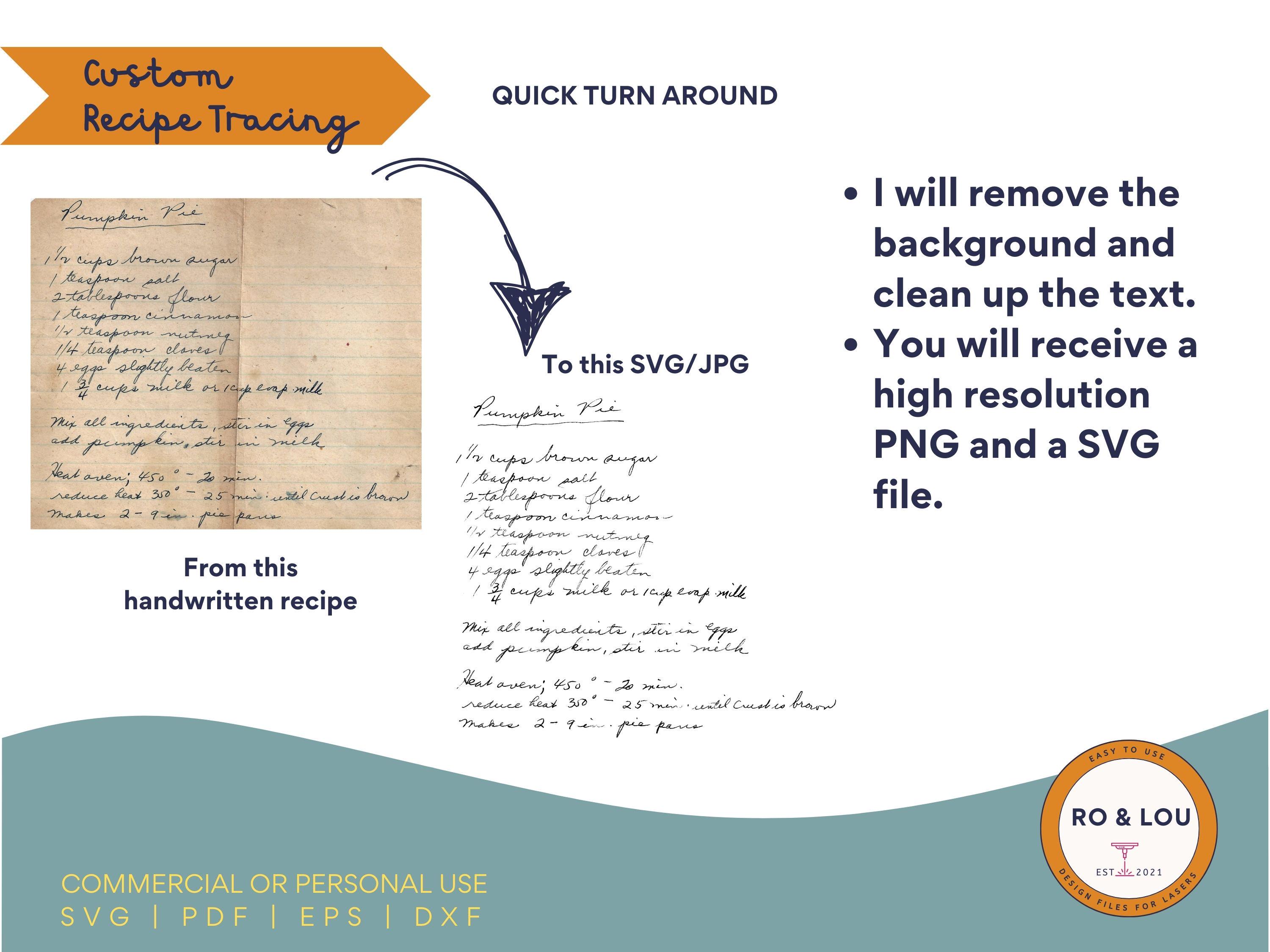 Recipe Tracing SVG and PNG, Custom Handwriting Tracing Service, Custom ...