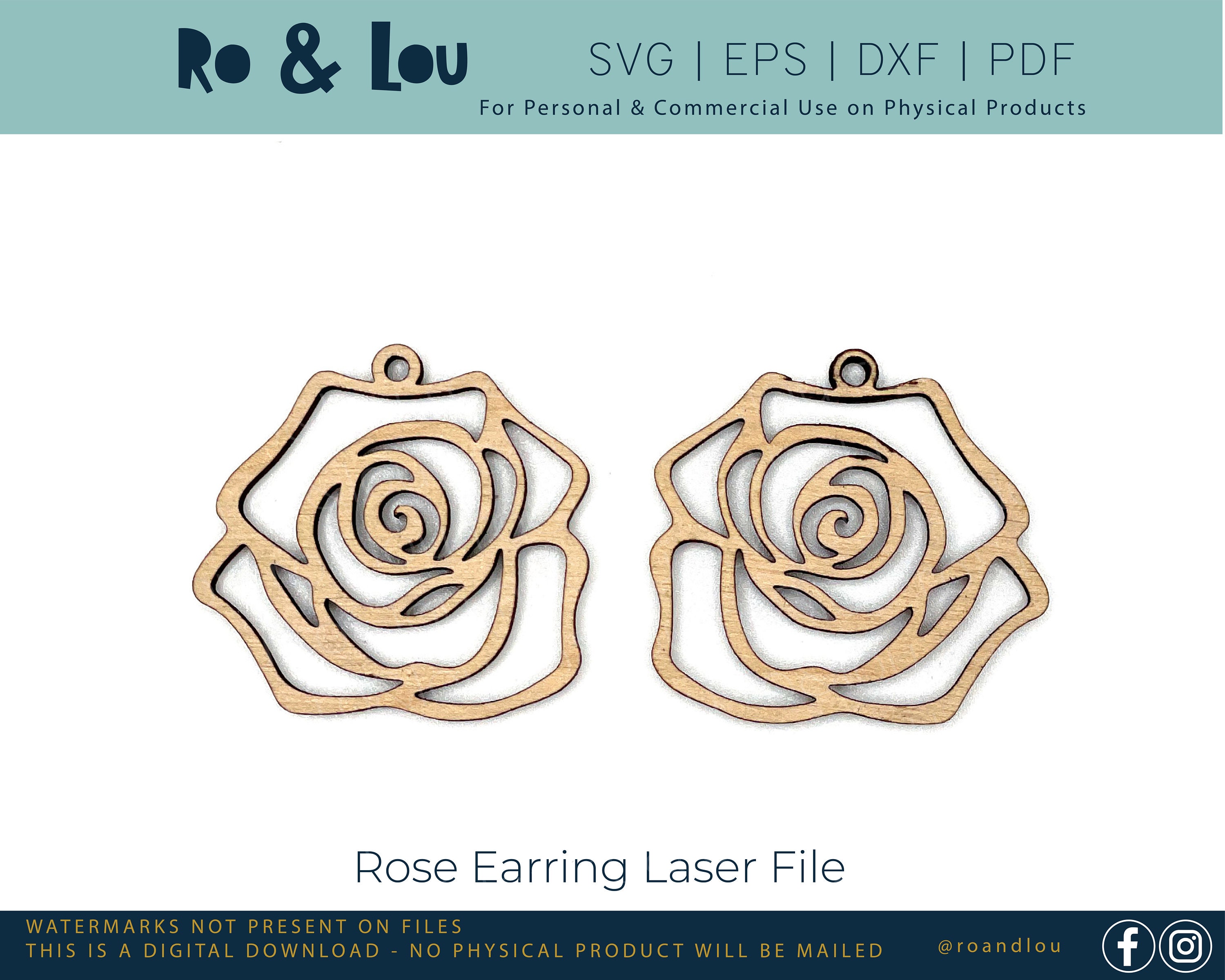 Rose Earrings SVG Rose Laser Cut File Floral Earring Svg Valentine Rose ...