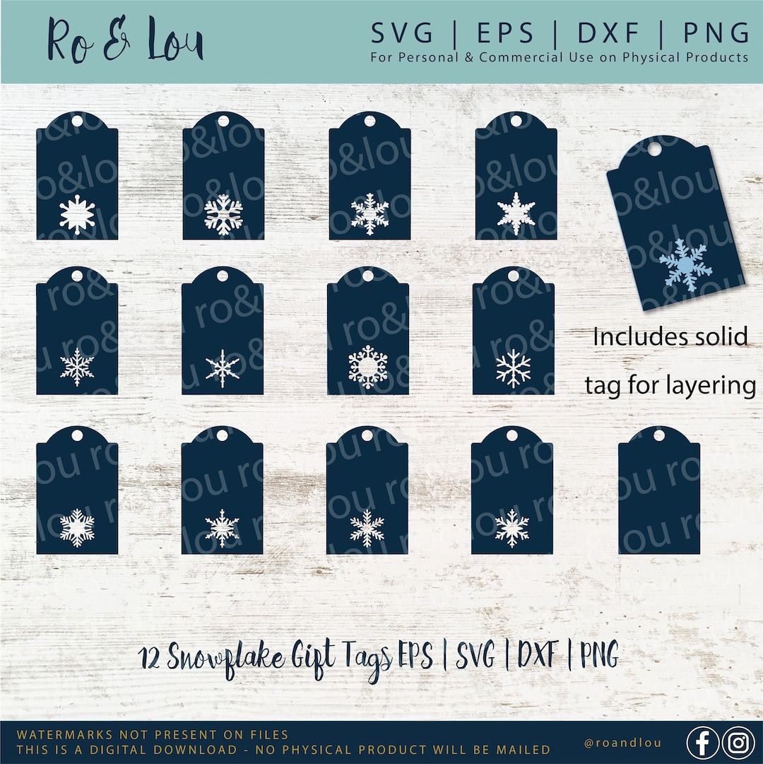 Twelve Snowflake Gift Tags SVG Digital Download - Gift Tag SVG ...