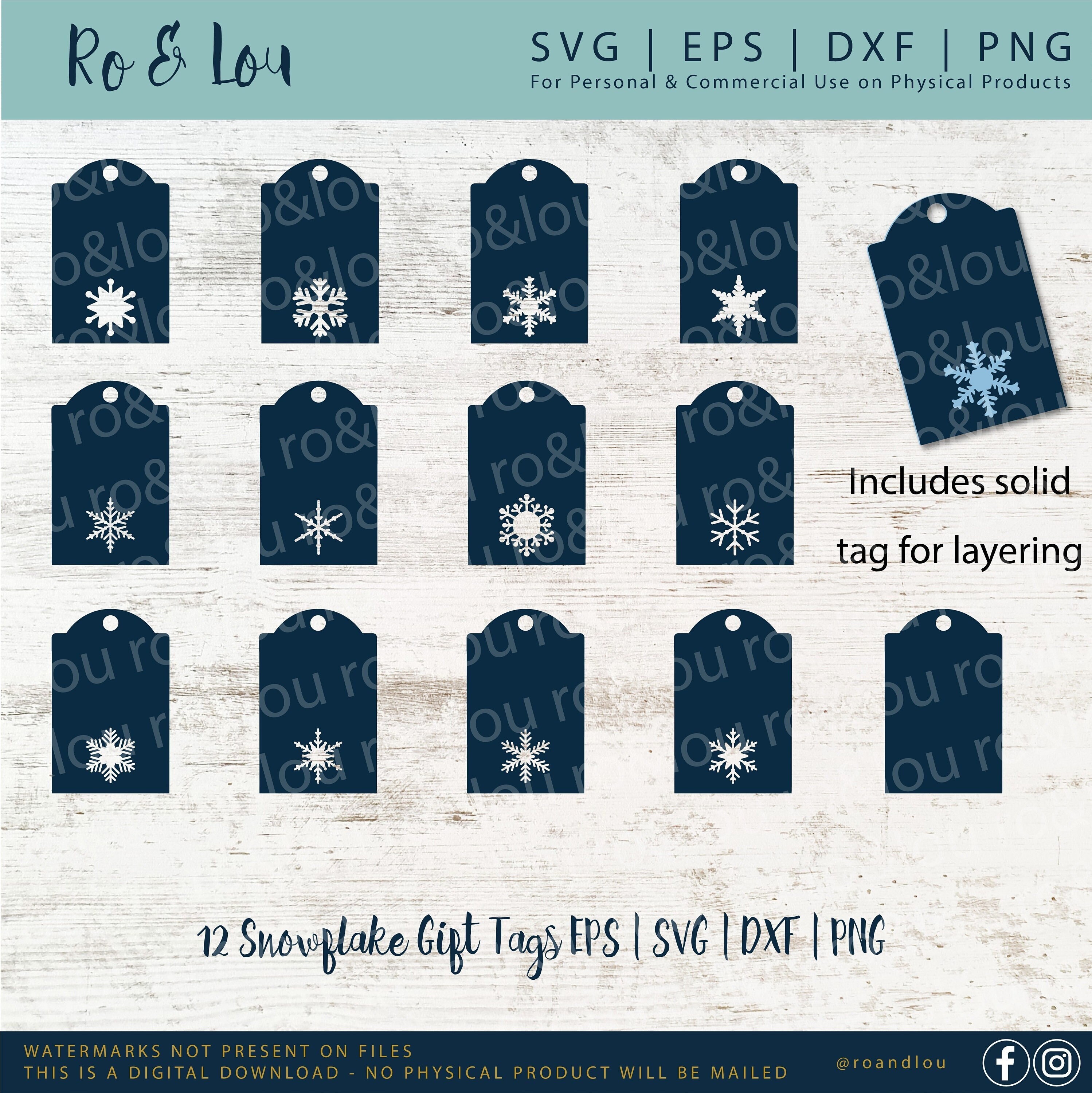 Twelve Snowflake Gift Tags SVG Digital Download Gift Tag - Etsy