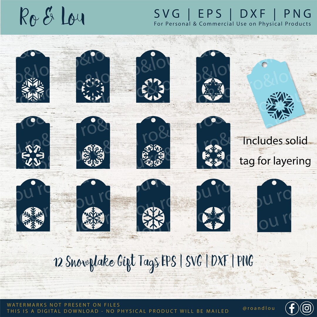 Twelve Snowflake Gift Tags SVG Digital Download - Gift Tag SVG ...