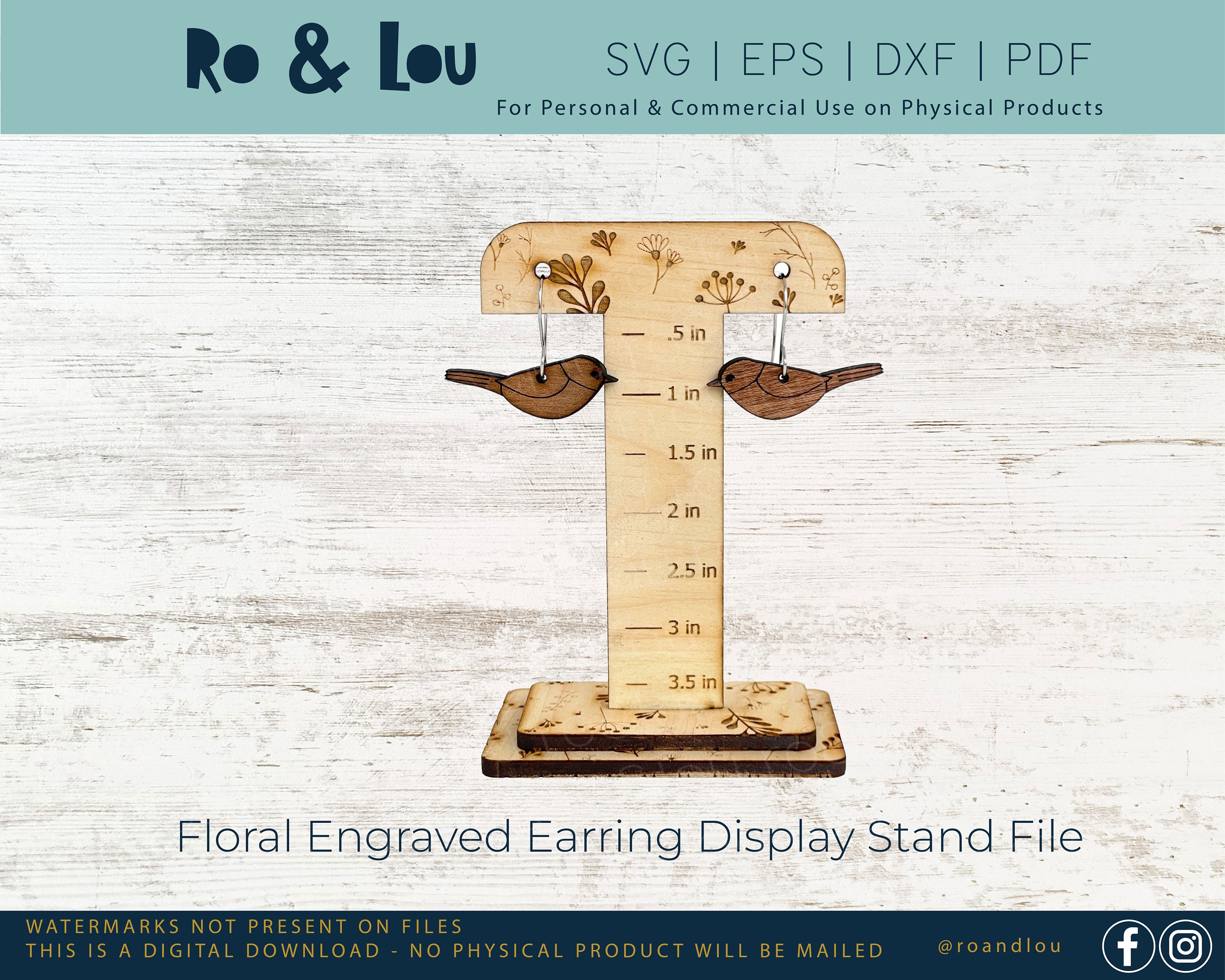 Earring Display Stand SVG Floral Engraved Earring Stand Earring Display ...