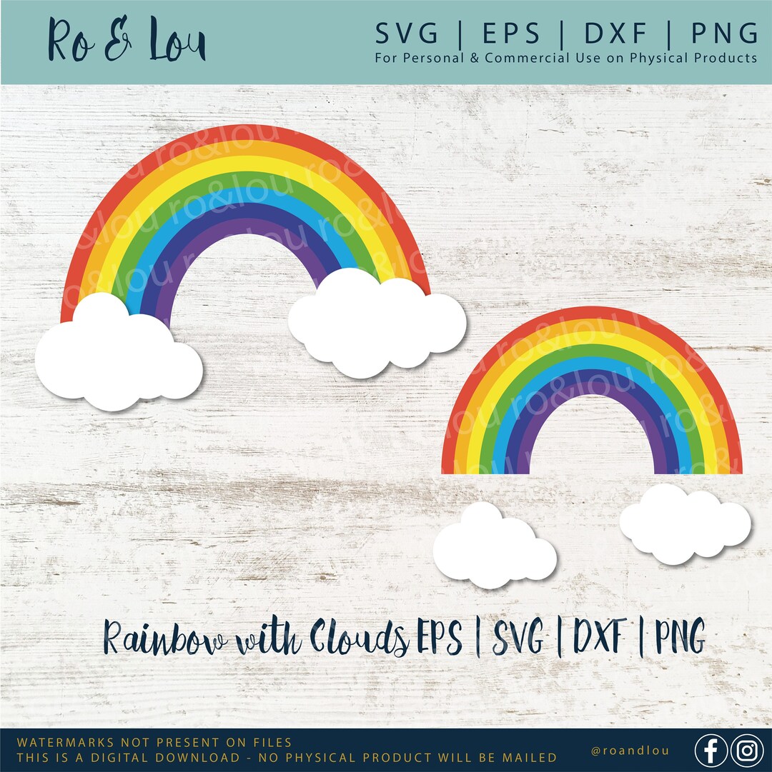 Rainbow With Clouds SVG Digital Download - Rainbow SVG - Rainbow Cut ...