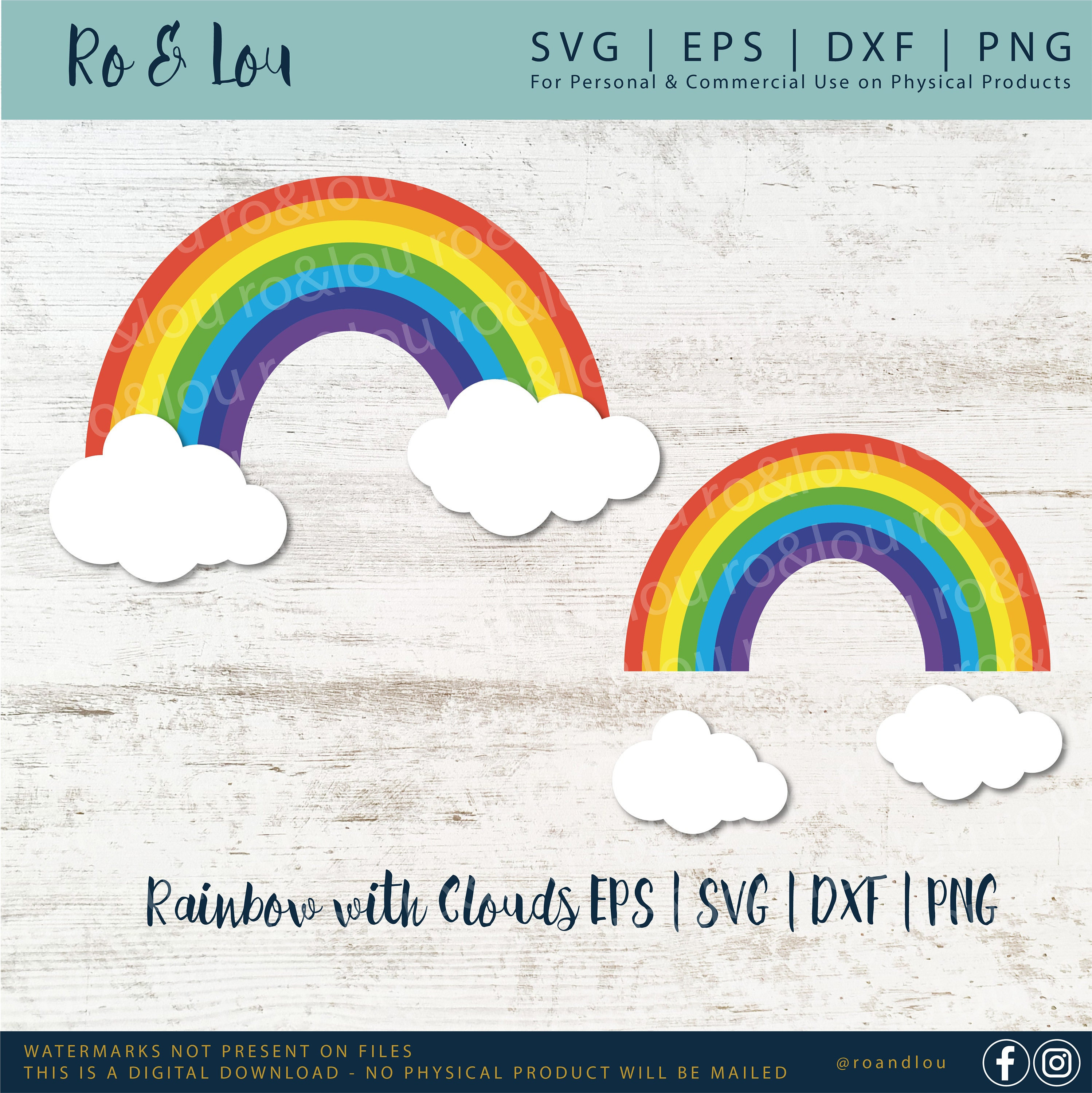 Rainbow With Clouds SVG Digital Download - Rainbow SVG - Rainbow Cut ...