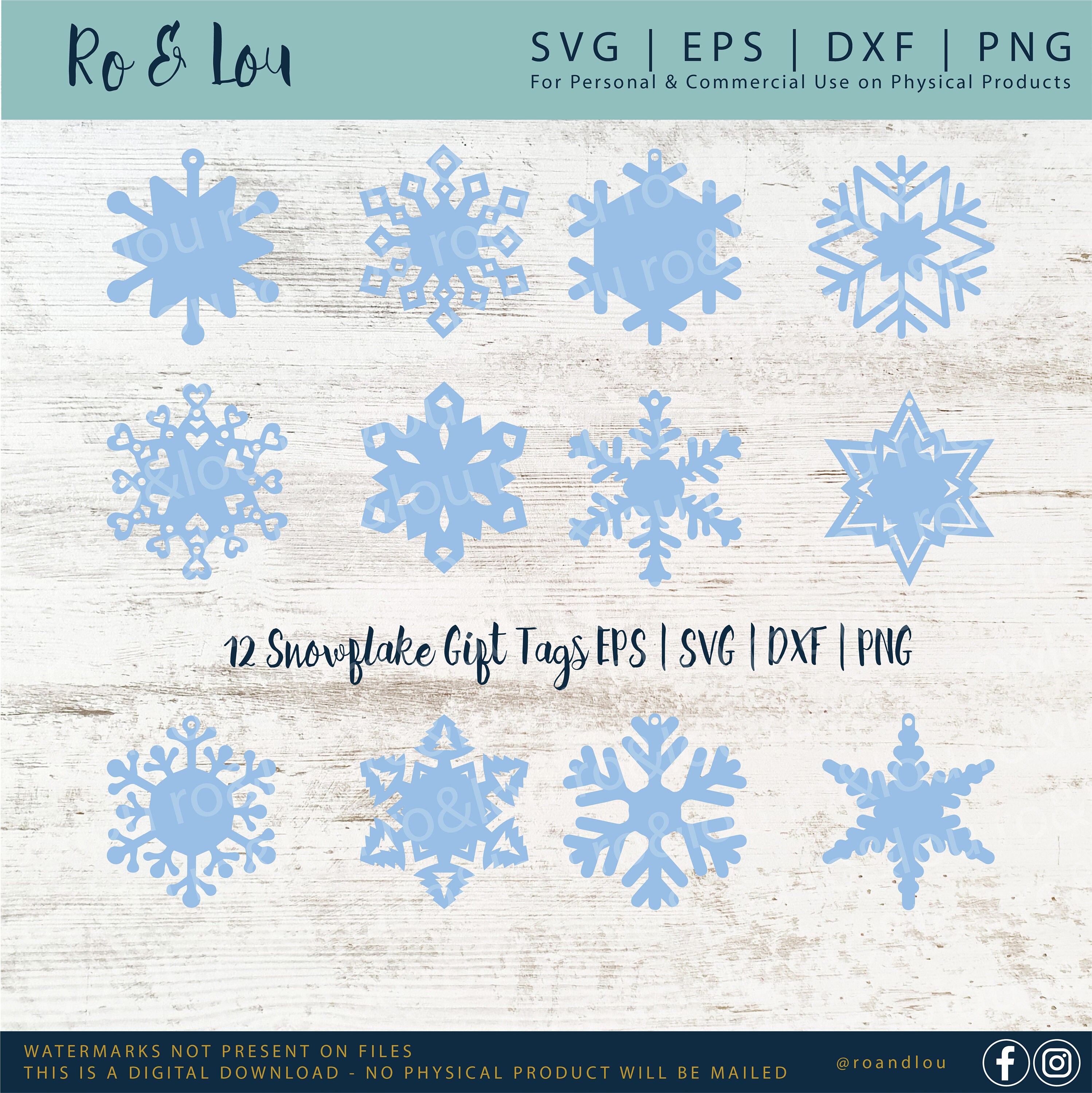 Twelve Snowflake Gift Tags SVG Digital Download - Gift Tag SVG ...