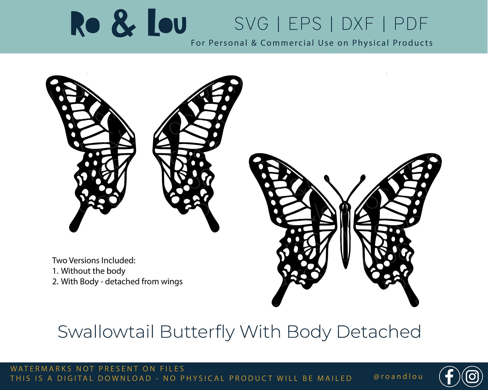 Swallowtail Butterfly Wings Outline SVG Digital Download - Butterfly ...