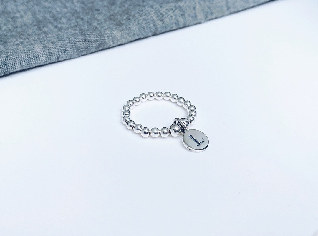Sterling Silver Charm Letter Ring - Etsy UK