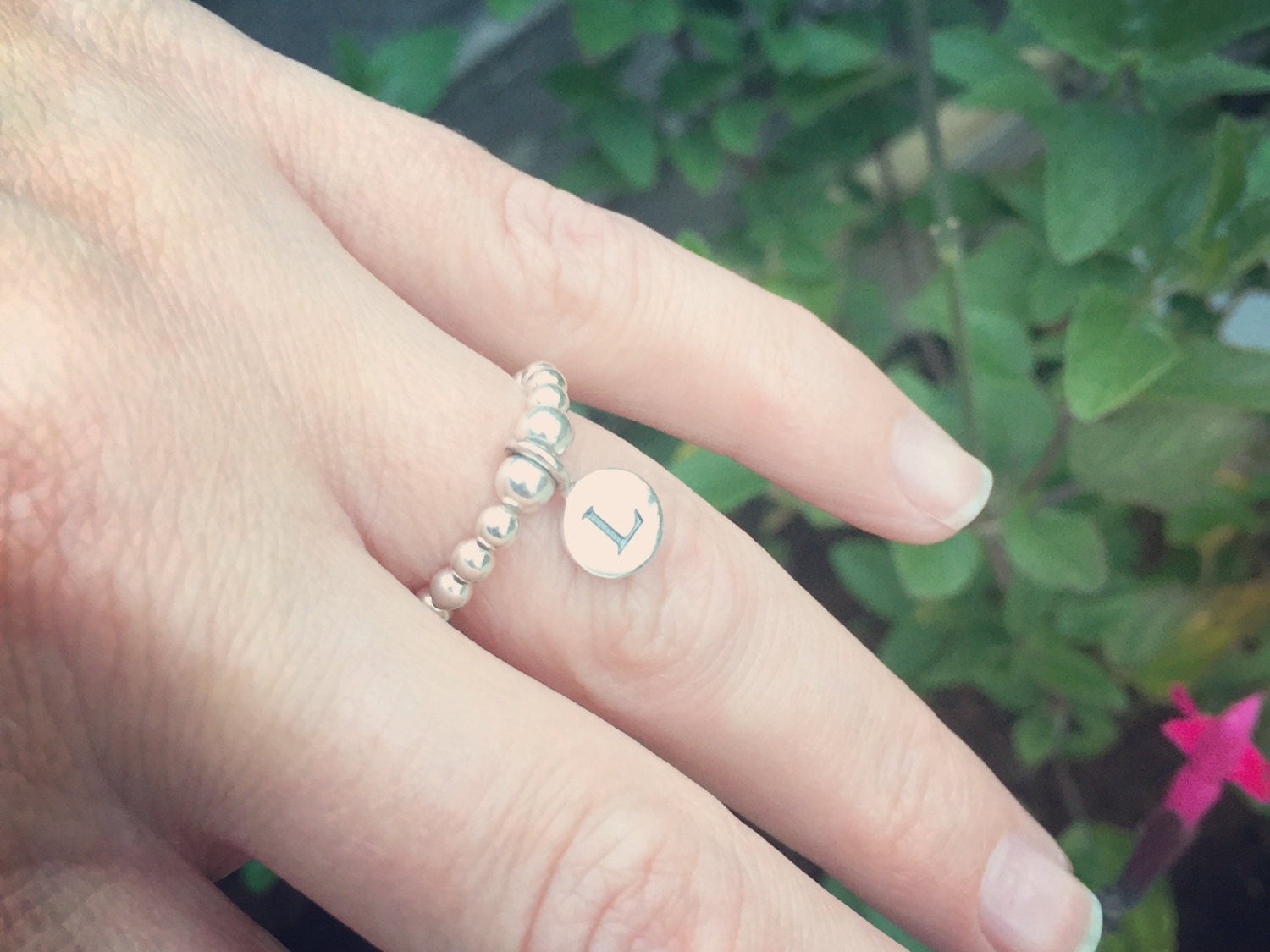 Sterling Silver Charm Letter Ring - Etsy UK