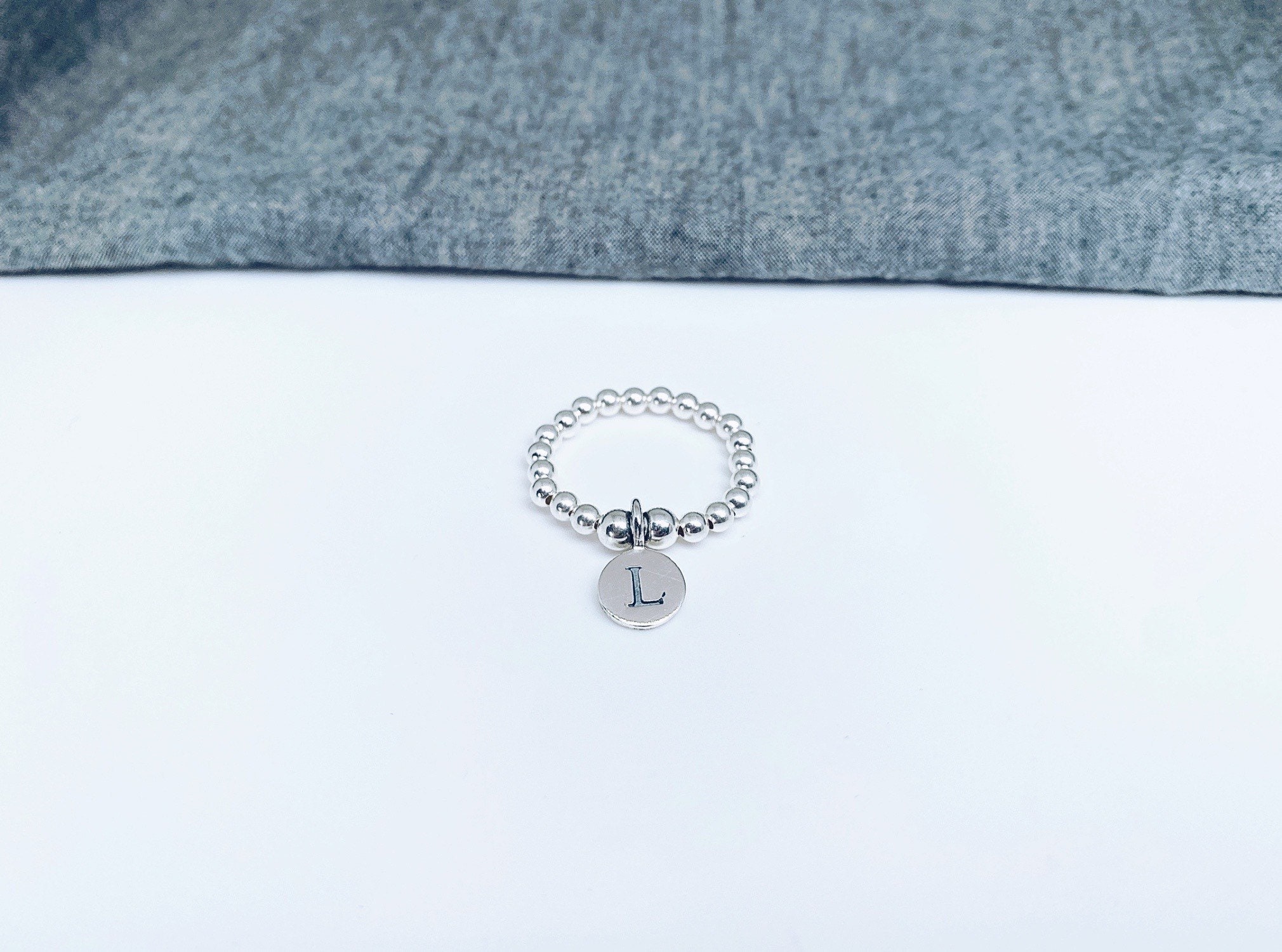 Sterling Silver Charm Letter Ring - Etsy UK