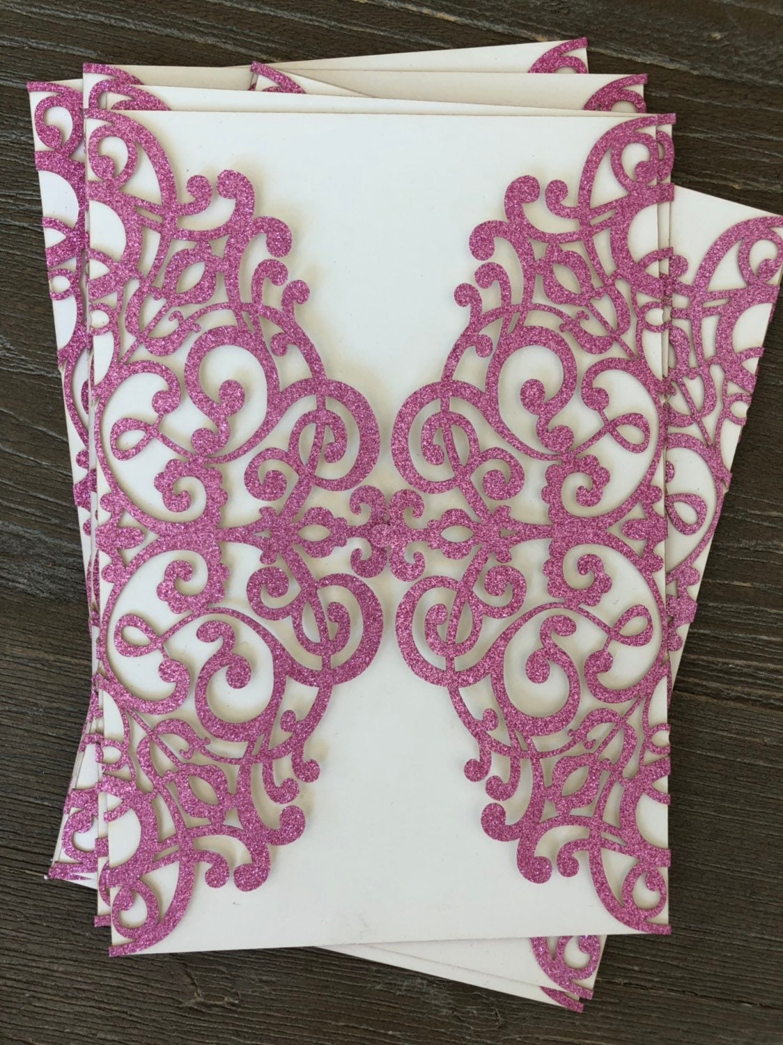 Pink Glitter Laser Cut Invitations, Lasercut Invite - Etsy