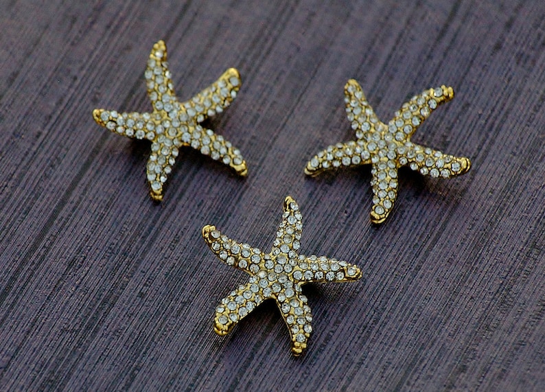 10pcs Rhinestone GOLD Starfish Buckle, Slider, Crystal - Etsy