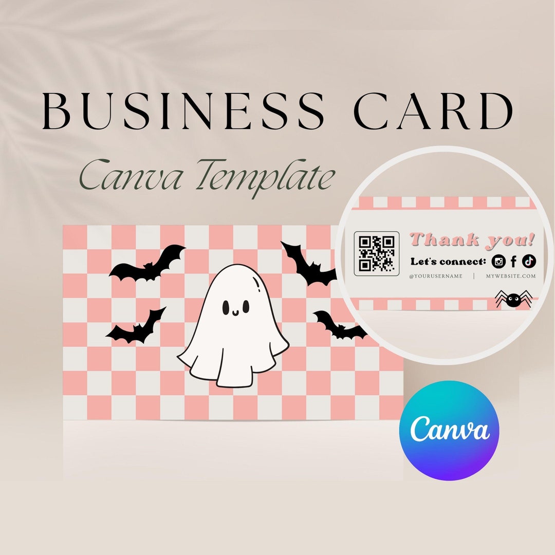 Pink Spooky Halloween Business Card QR Code Editable Template - Digital ...