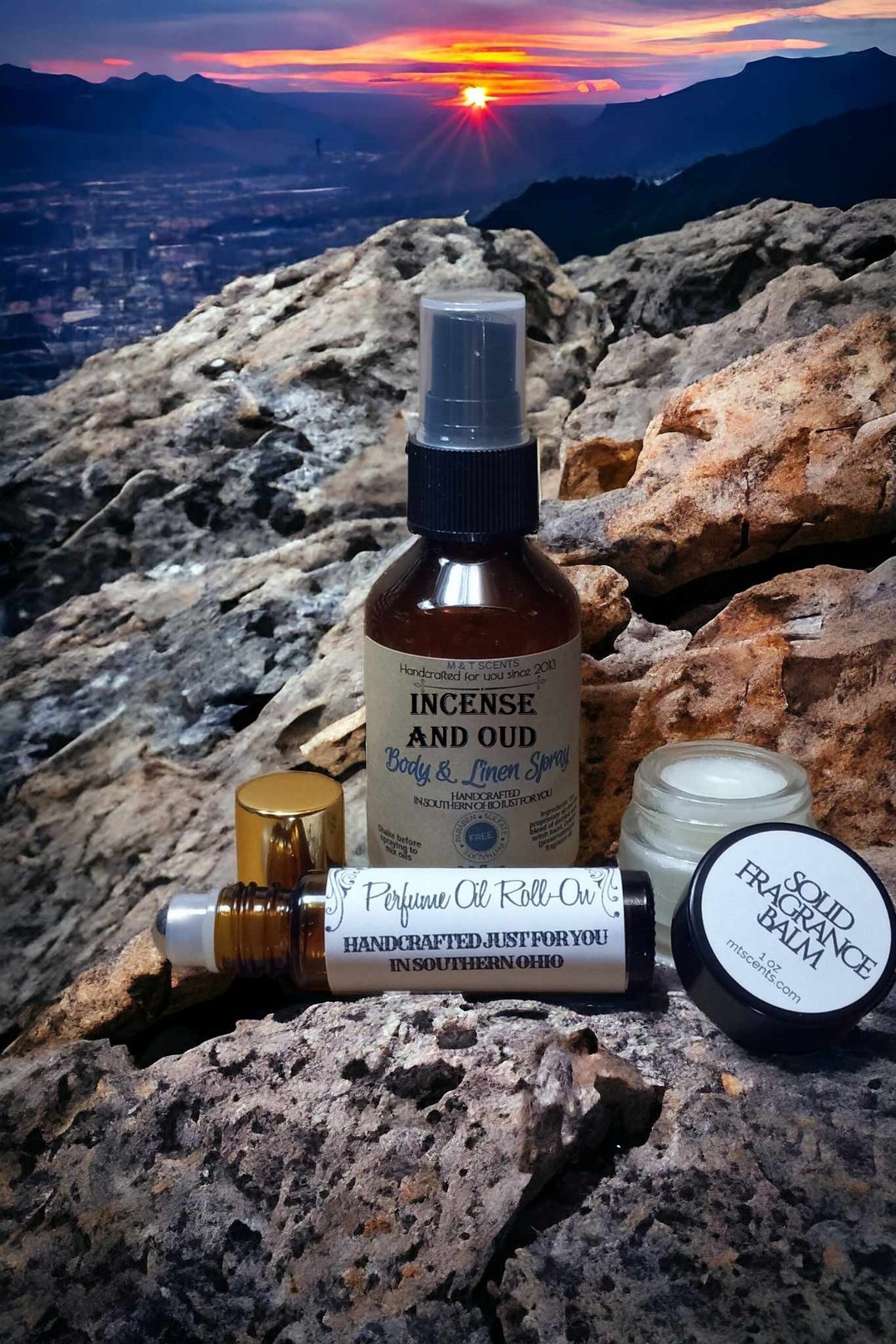 INCENSE AND OUD Scented 3 Piece ~ (1) Body Spray, (1) Roll-on Perfume ...