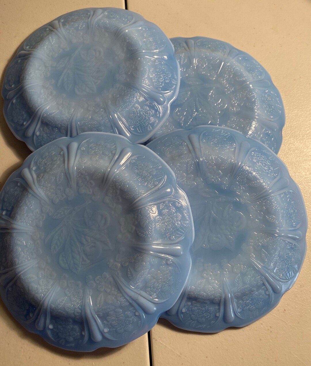 Four Delphite Blue Milk Glass Dessert Plates - Etsy
