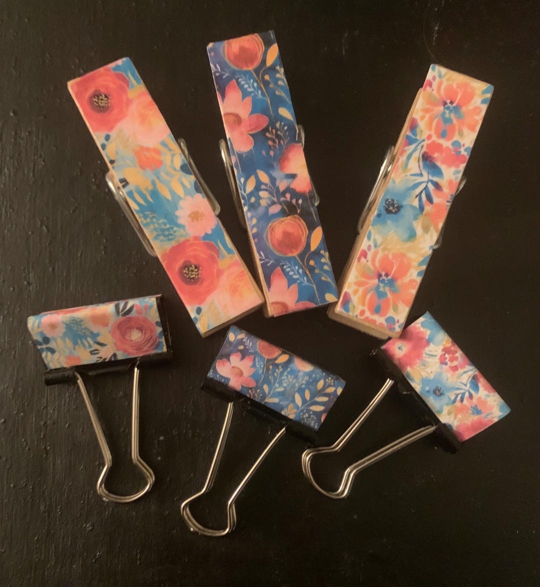 Watercolor Floral- Set of 3 Chip Snack Clips Handmade Decorated Wooden ...