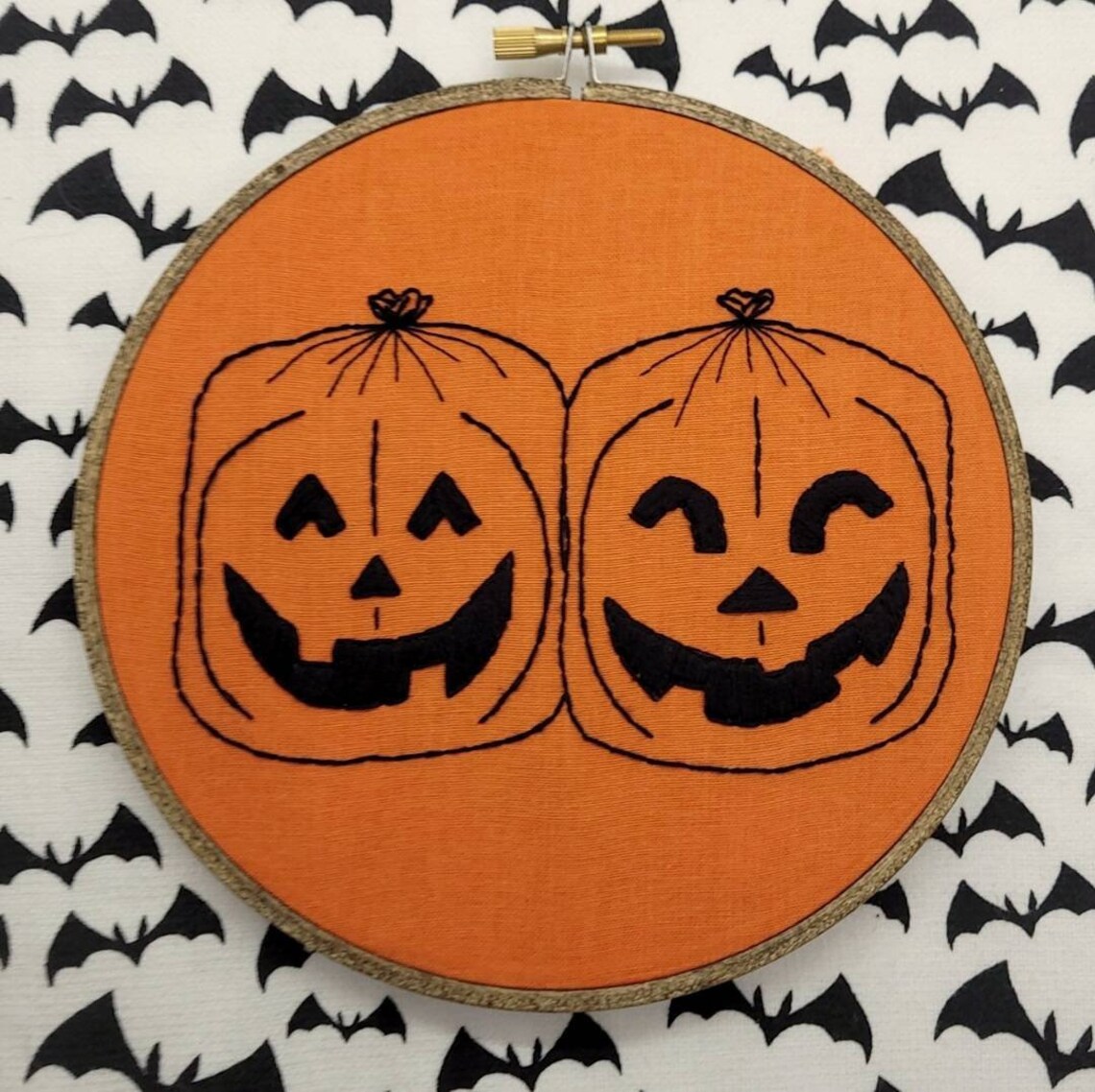 90s Nostalgia Leaf Bag Pumpkins 6" Hand Embroidered Hoop - Spooky ...