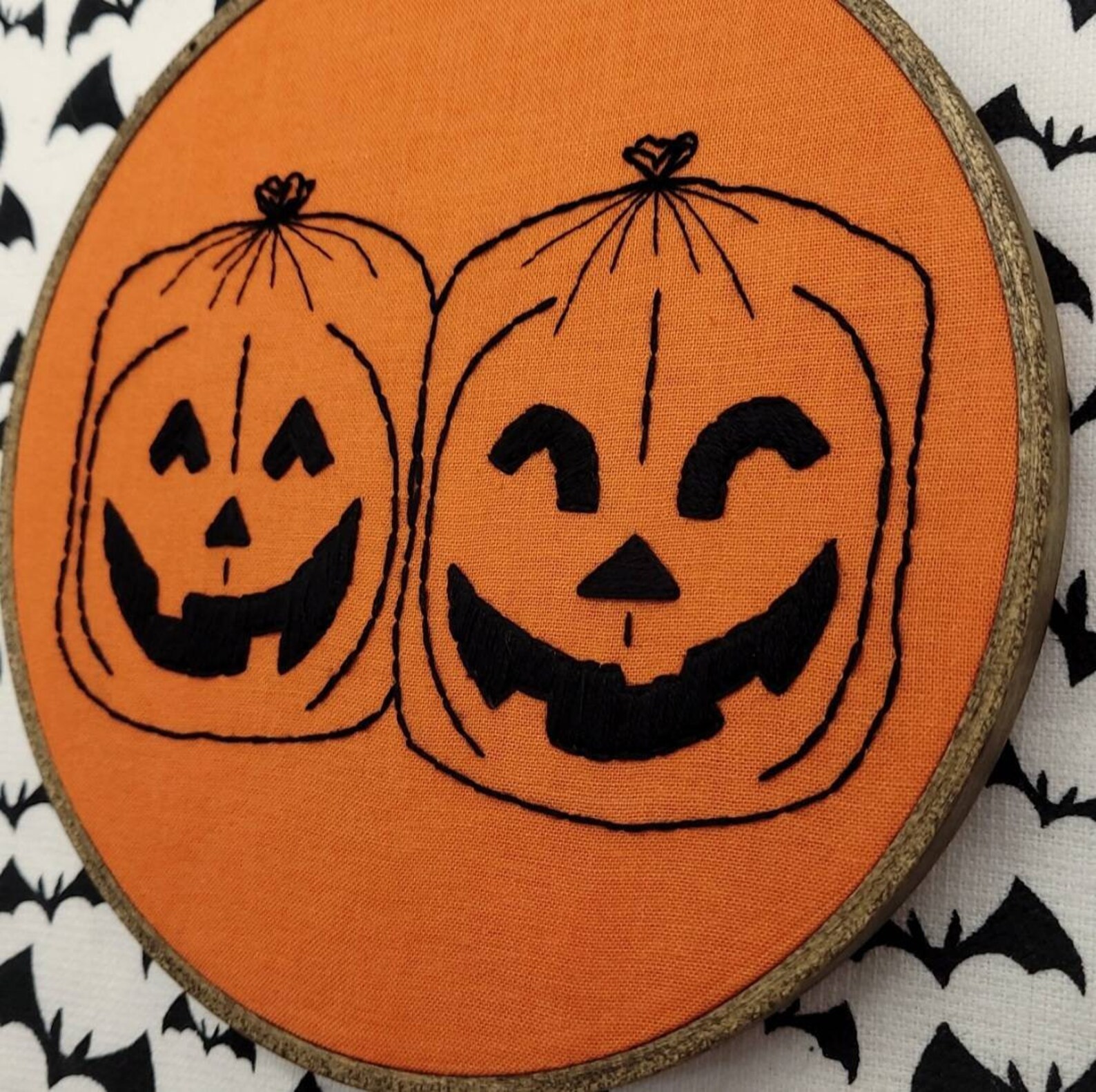 90s Nostalgia Leaf Bag Pumpkins 6" Hand Embroidered Hoop - Spooky ...