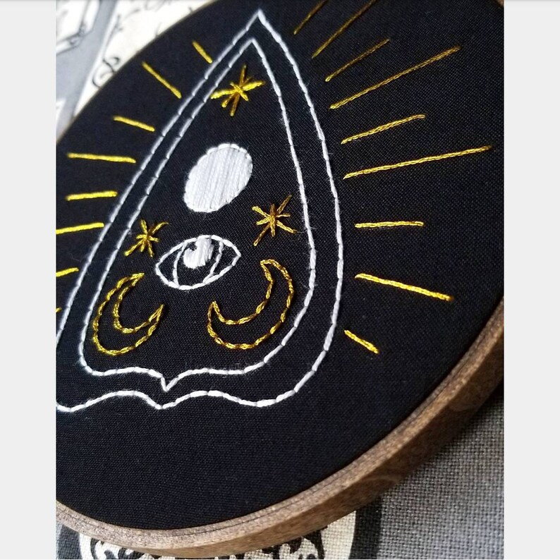 Ouija Board Spirit Board Planchette 6" Hand Embroidered Hoop - Spooky ...