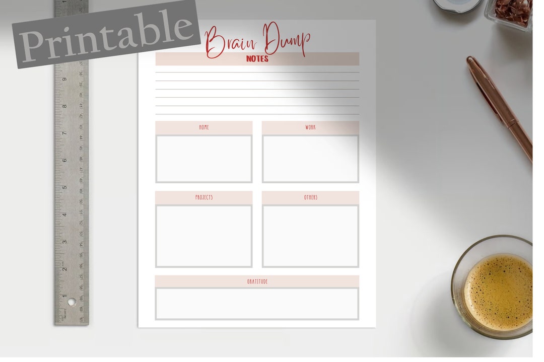 Brain Dump Template, Thoughts Organizer, Home, Work, Projects, Others ...