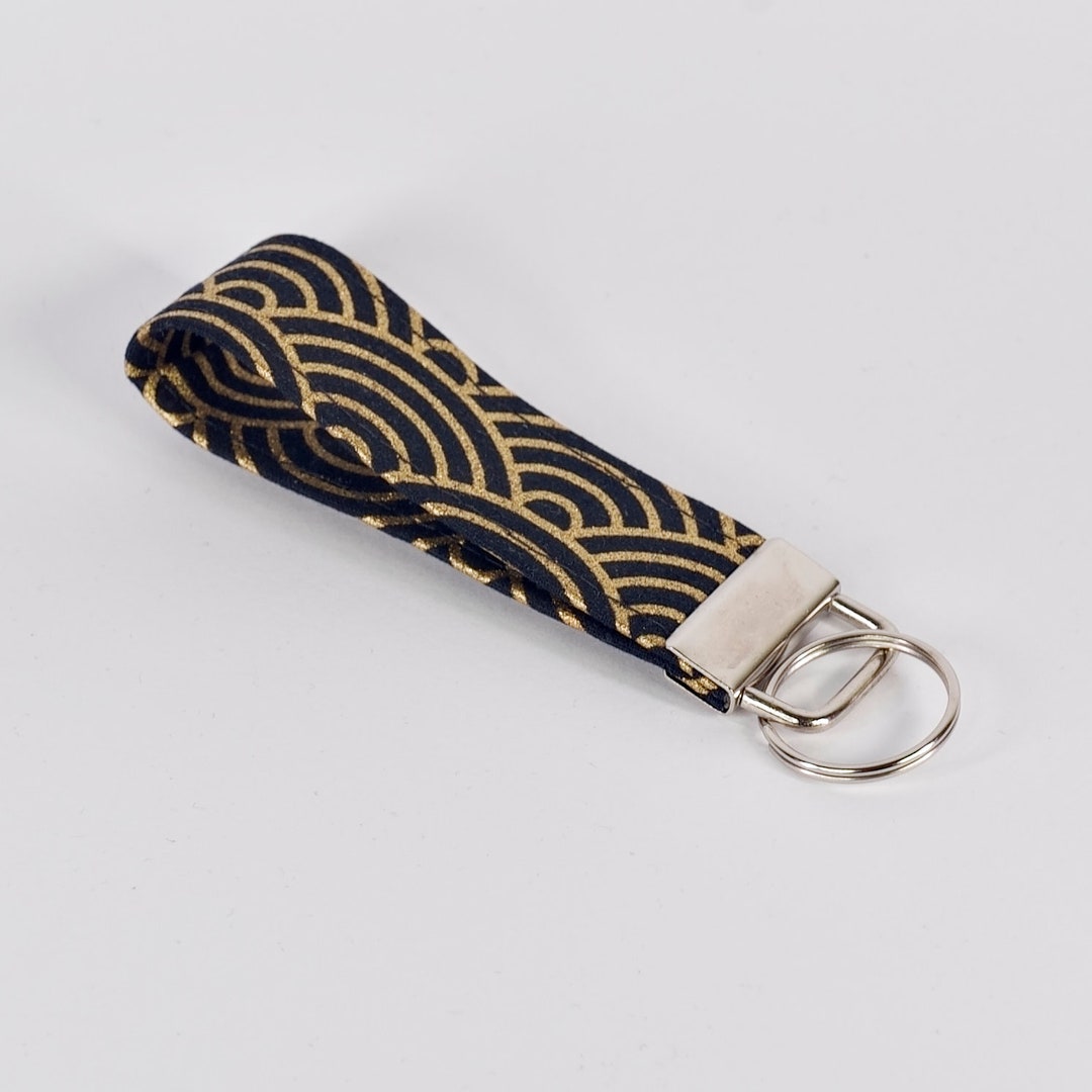 Seigaiha Key Fob, Black Gold Key Fob, Vegan 100% Cotton Key Fob ...