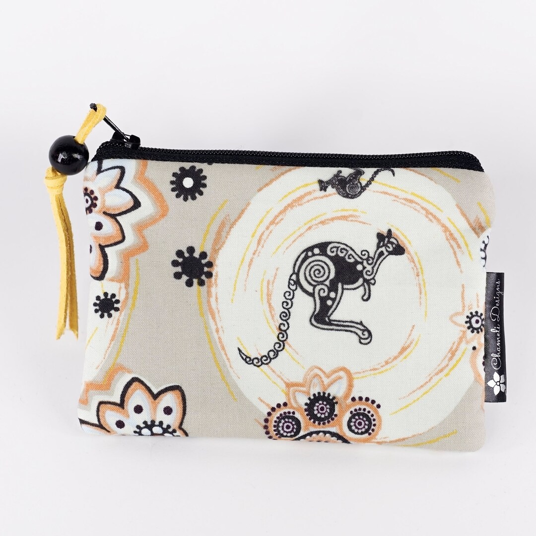 Kangaroo Tiny Wallet, Beige Zippered Pouch, Australian Coin Purse ...