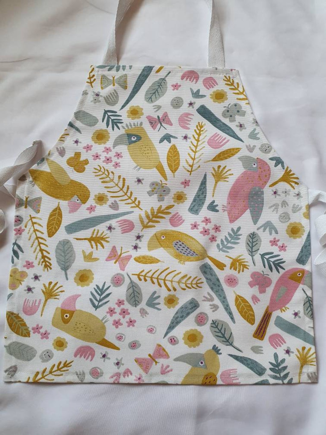 Adult Cotton Apron: Bird and Flower Print, Handmade Cookery Pinny - Etsy